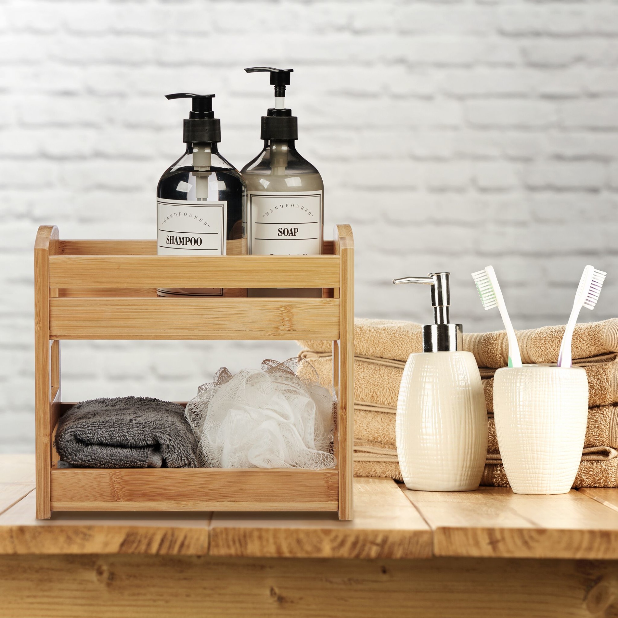 Raft pentru condimente din bambus, 2 polite, 25 x 25 x 7 cm - eMAG.ro