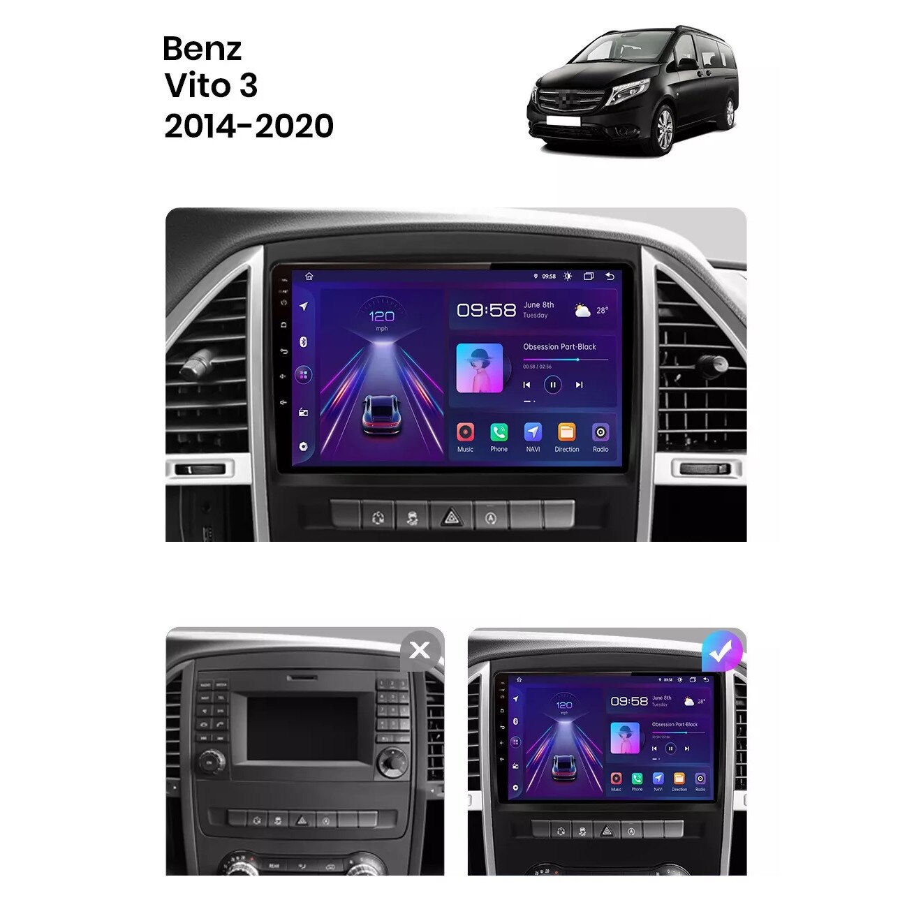 Navigatie Mercedes Vito W447 2014 - 2021, android 12, 2GB RAM, 32GB ...