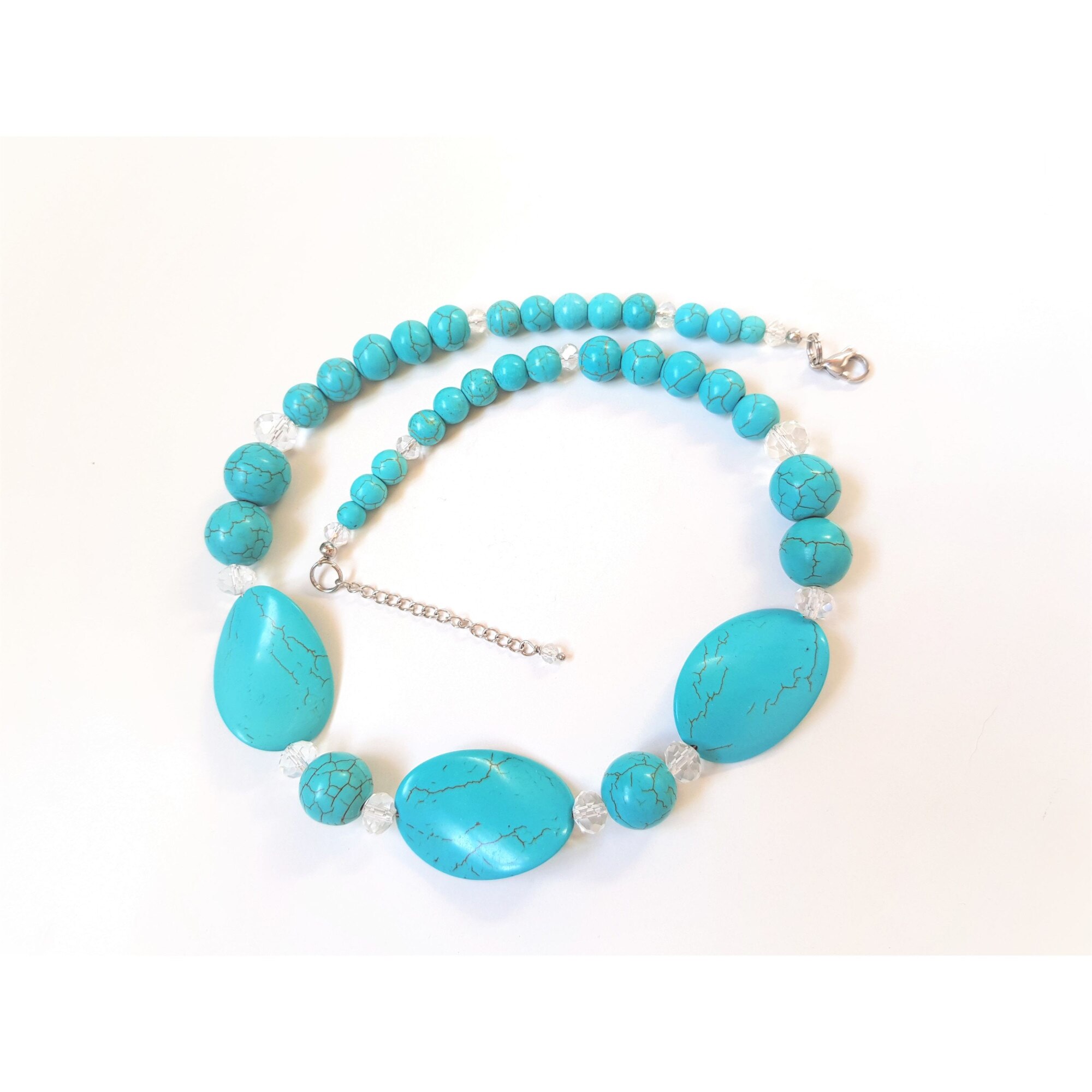Colier dama, Belstonia, cu turcoaz reconstituit, cristale si otel ...