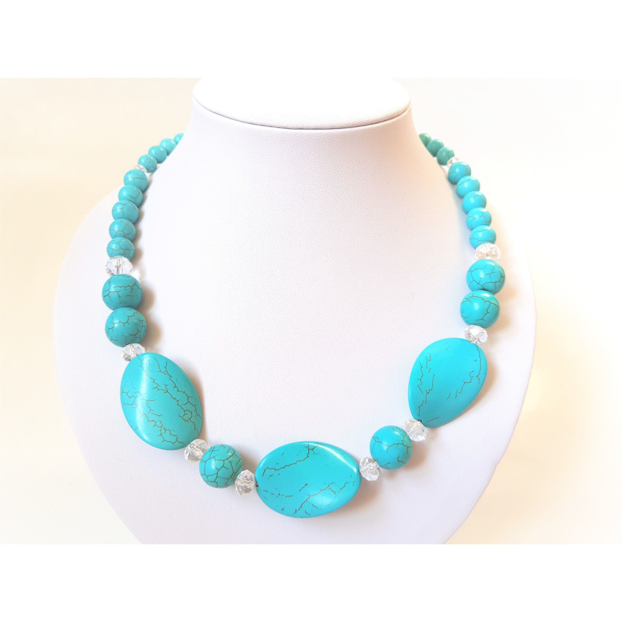 Colier dama, Belstonia, cu turcoaz reconstituit, cristale si otel ...