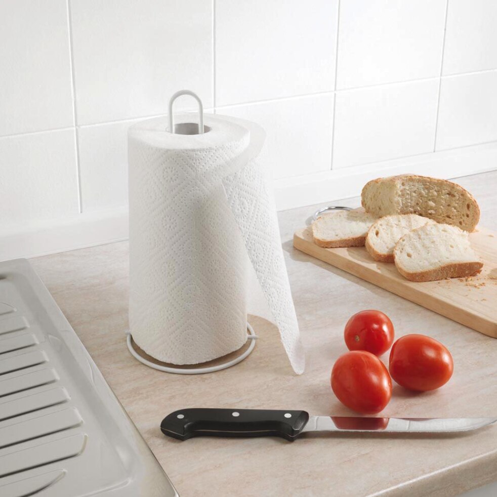Suport metalic pentru rola hartie, prosoape de bucatarie, Wooow, alb ...