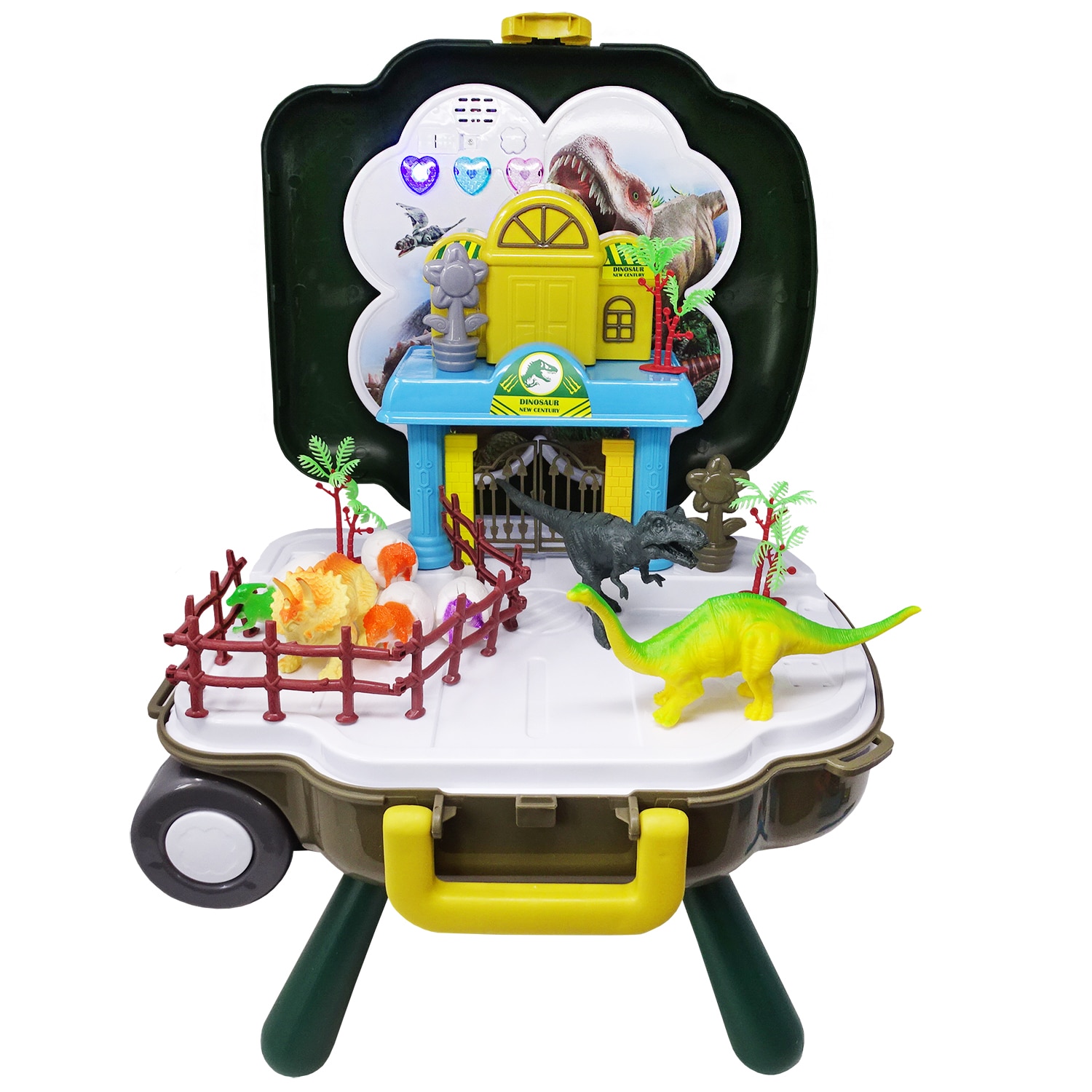 Set 3 in 1 Troller cu accesorii si Dinozauri, Lumini si sunete, 46 ...