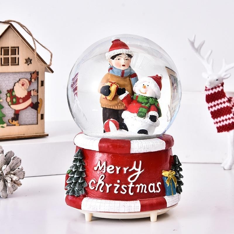 Decoratiune glob cu zapada Flippy, Baiat si om de zapada, diametru 4.5 ...