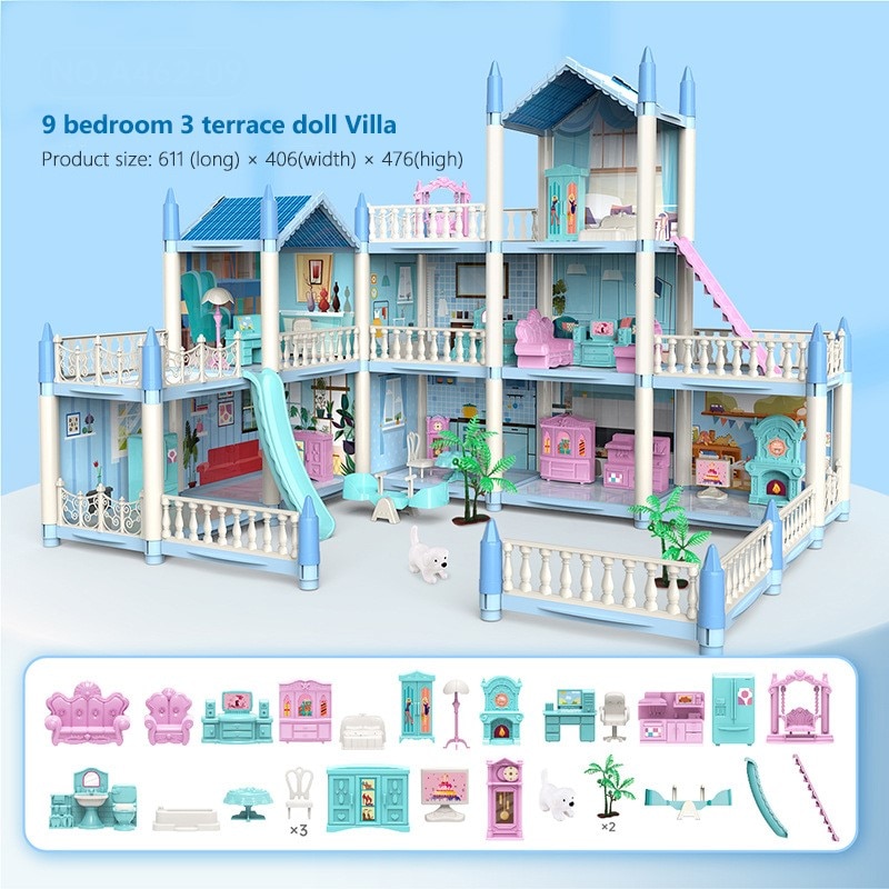 Casuta pentru Papusi DreamVilla KinderVibe™, cu 3 Etaje, 9 Camere, 2 ...