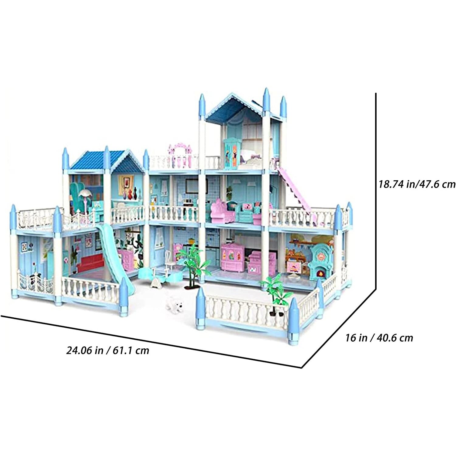 Casuta pentru Papusi DreamVilla KinderVibe™, cu 3 Etaje, 9 Camere, 2 ...
