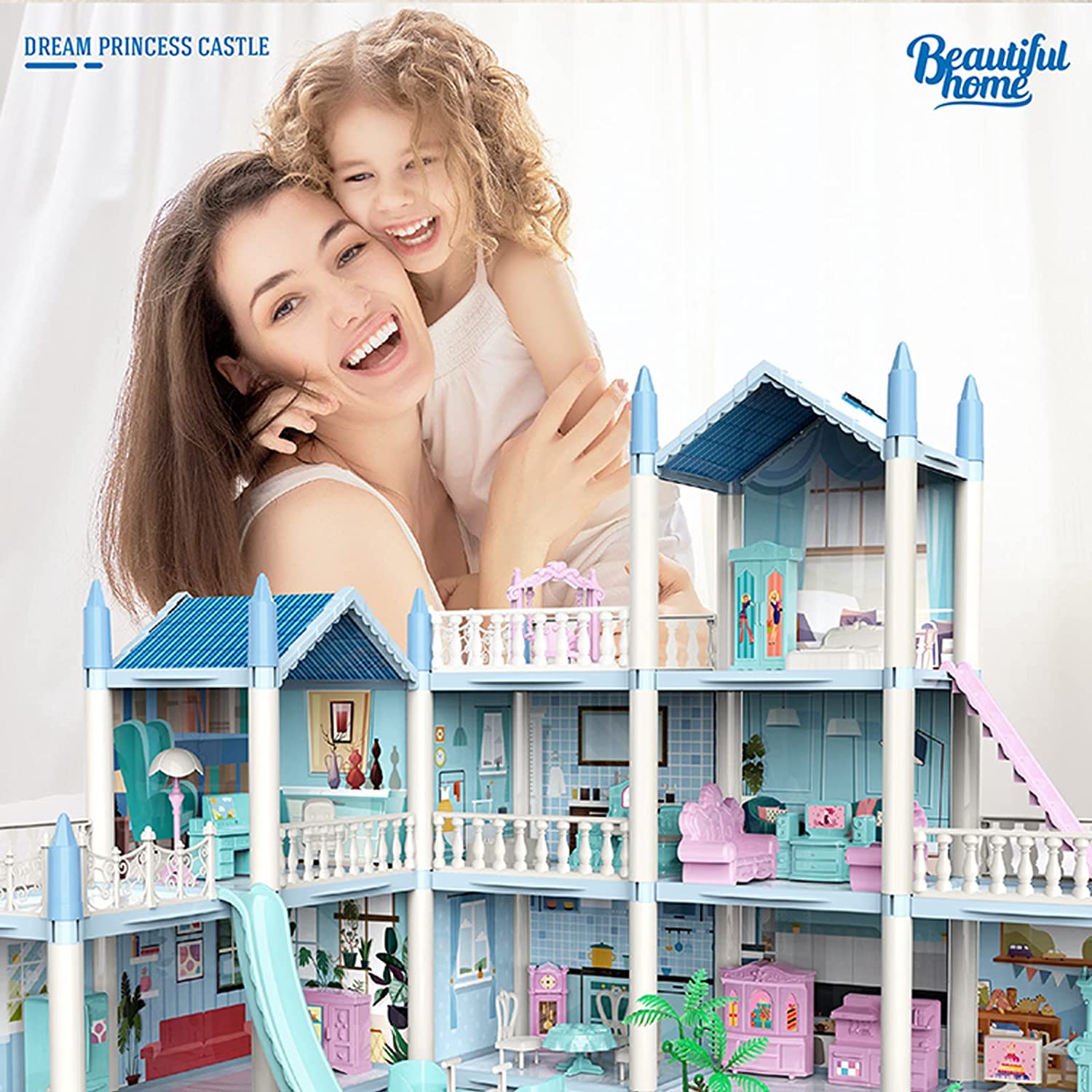 Casuta pentru Papusi DreamVilla KinderVibe™, cu 3 Etaje, 9 Camere, 2 ...