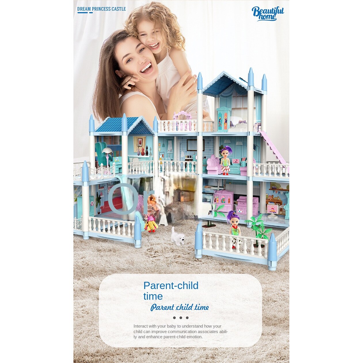 Casuta pentru Papusi DreamVilla KinderVibe™, cu 3 Etaje, 9 Camere, 2 ...