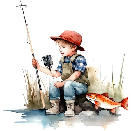 Sticker decorativ, Baiat la Pescuit, Multicolor, 62 cm, 1289STK - eMAG.ro