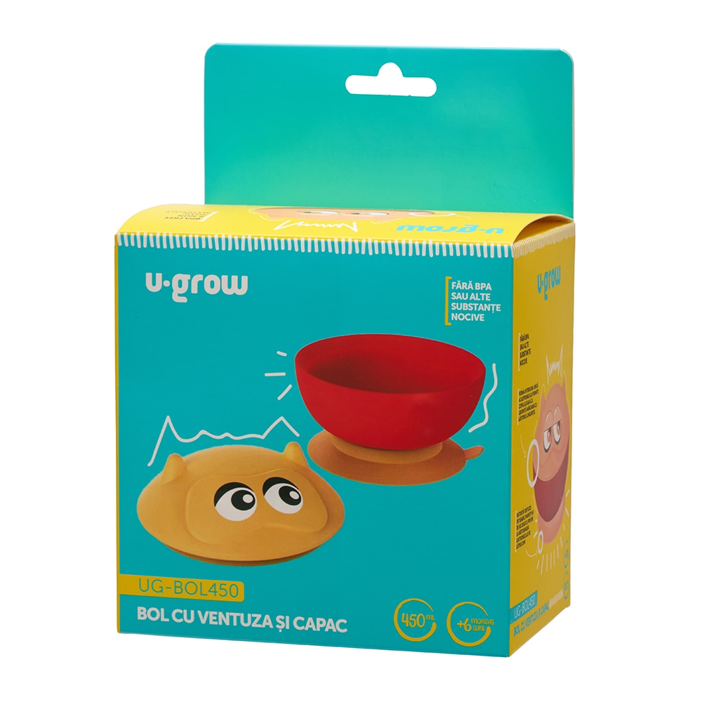 Bol cu ventuza si capac pentru diversificare bebelusi U-Grow, 450 ml - eMAG.ro