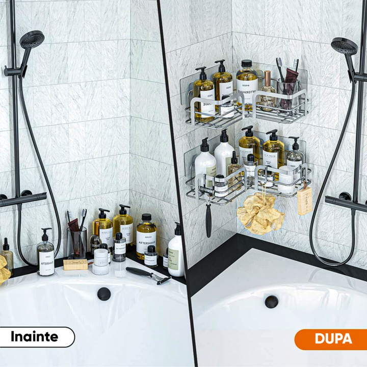 Raft de dus, etajera de colt pentru baie, din otel inoxidabil, pentru ...