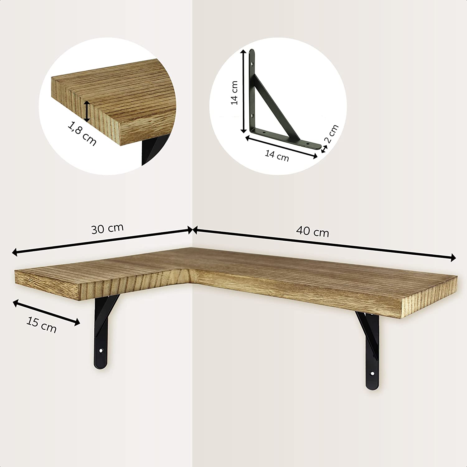 Set 2 rafturi de colt suspendat, din lemn de paulownia, pentru ...