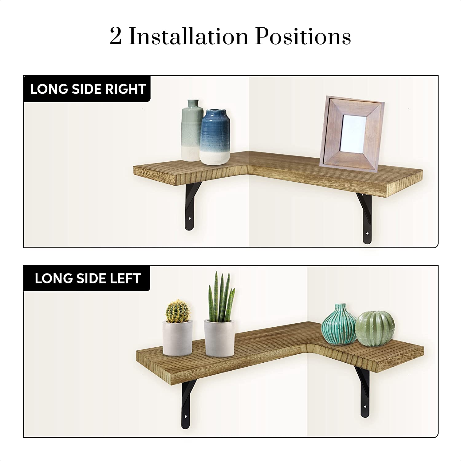 Set 2 rafturi de colt suspendat, din lemn de paulownia, pentru ...