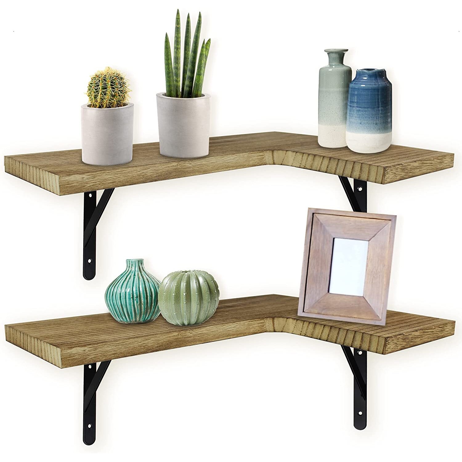 Set 2 rafturi de colt suspendat, din lemn de paulownia, pentru ...