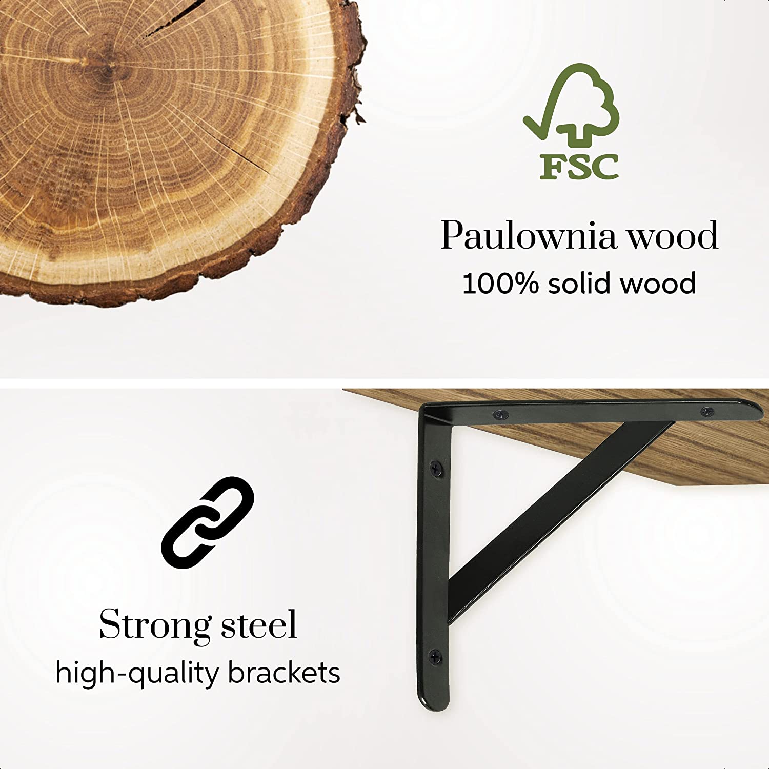 Set 2 rafturi de colt suspendat, din lemn de paulownia, pentru ...