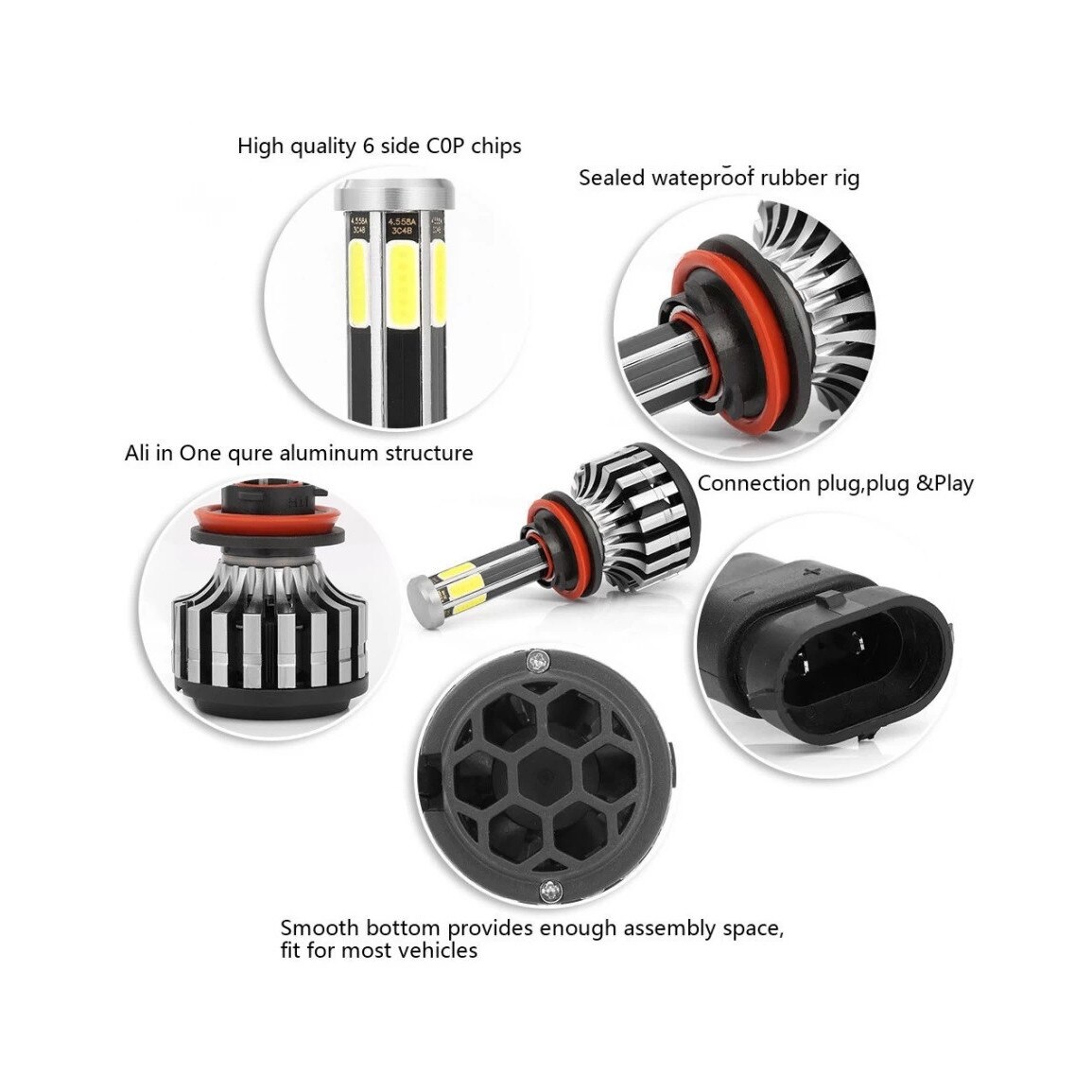 Set 2 Becuri COB Led H11 80W Canbus cu Leduri 360°, fara Erori, 16000lm ...