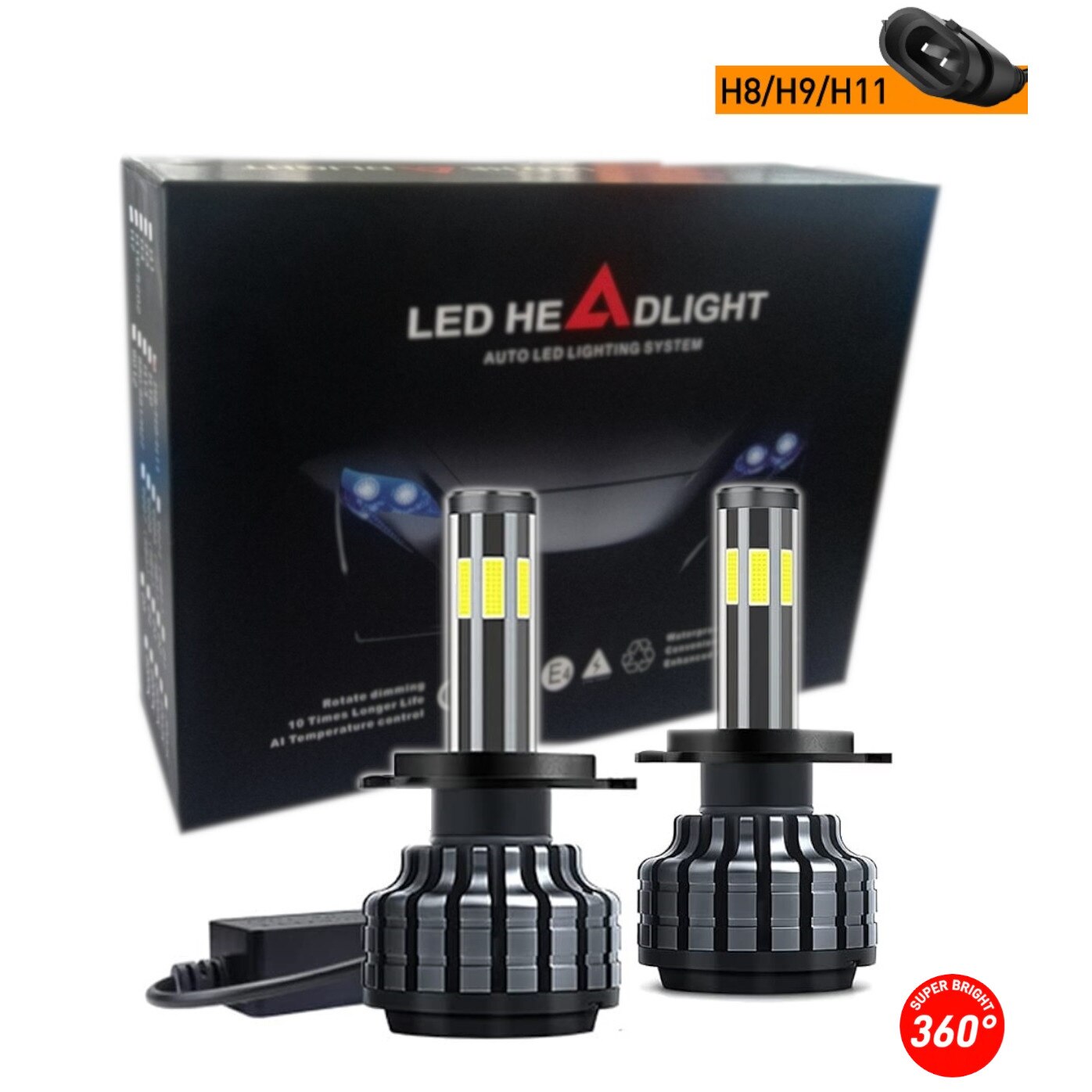 Set 2 Becuri COB Led H11 80W Canbus cu Leduri 360°, fara Erori, 16000lm ...