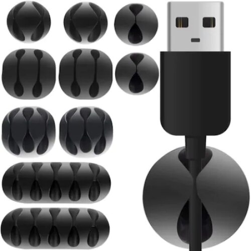 Set 10 suporti organizare cabluri pentru birou, NEVERMORE, autoadeziv ...