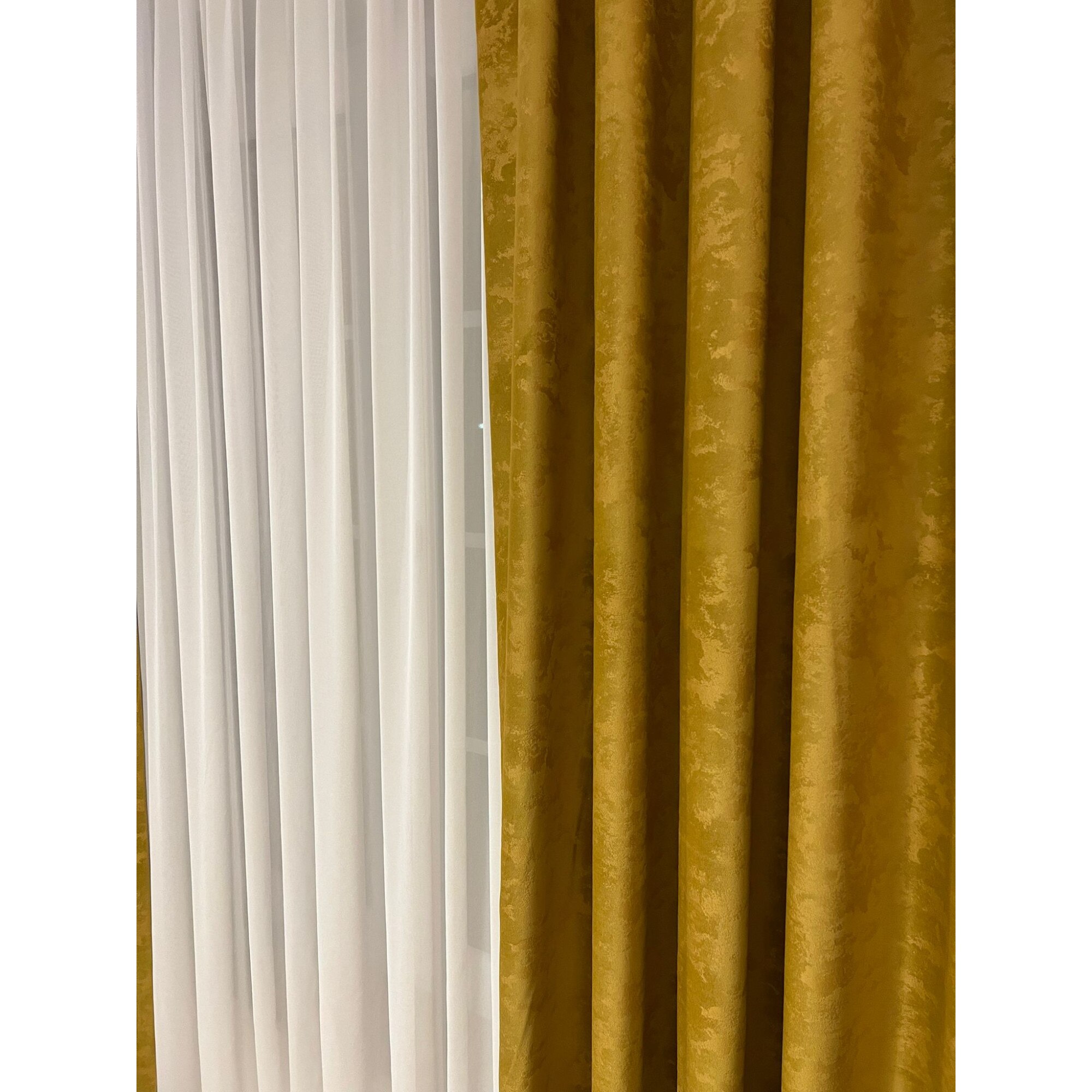 Set perdele din catifea, culoare mustar patinat, dimensiune 5 M x 245 h ...