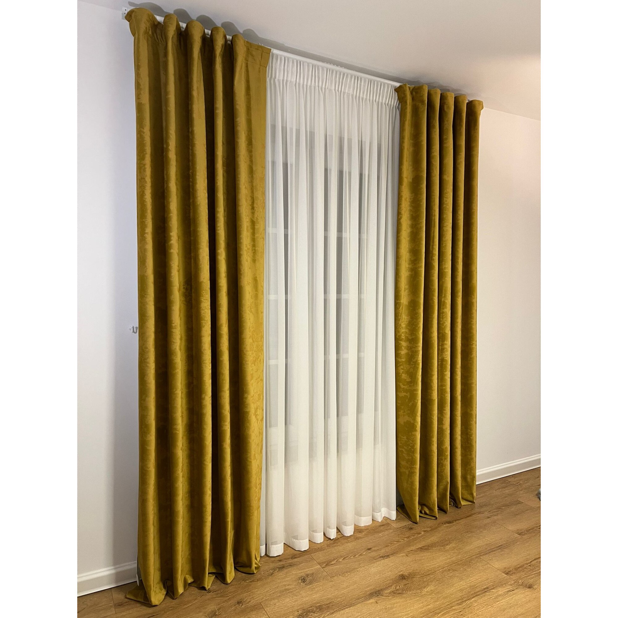 Set perdele din catifea, culoare mustar patinat, dimensiune 5 M x 245 h ...