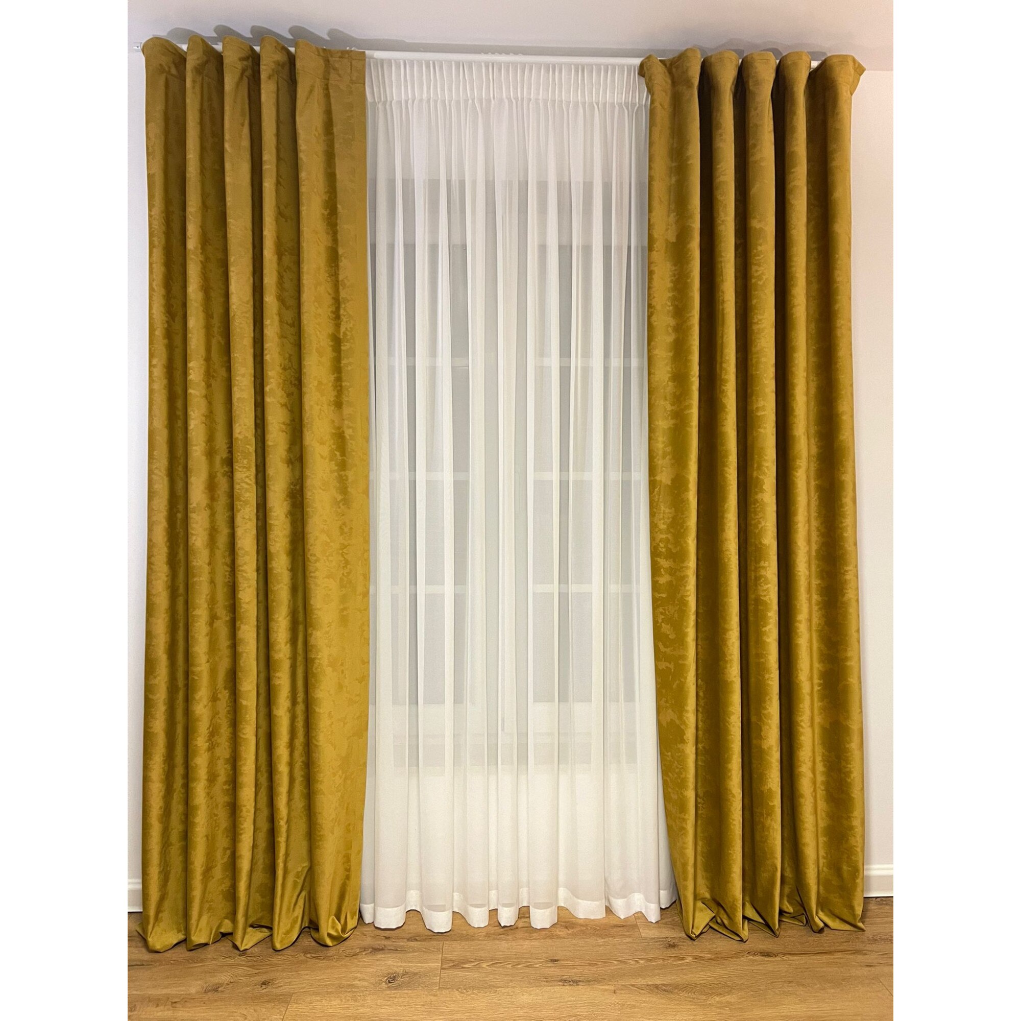 Set perdele din catifea, culoare mustar patinat, dimensiune 5 M x 245 h ...