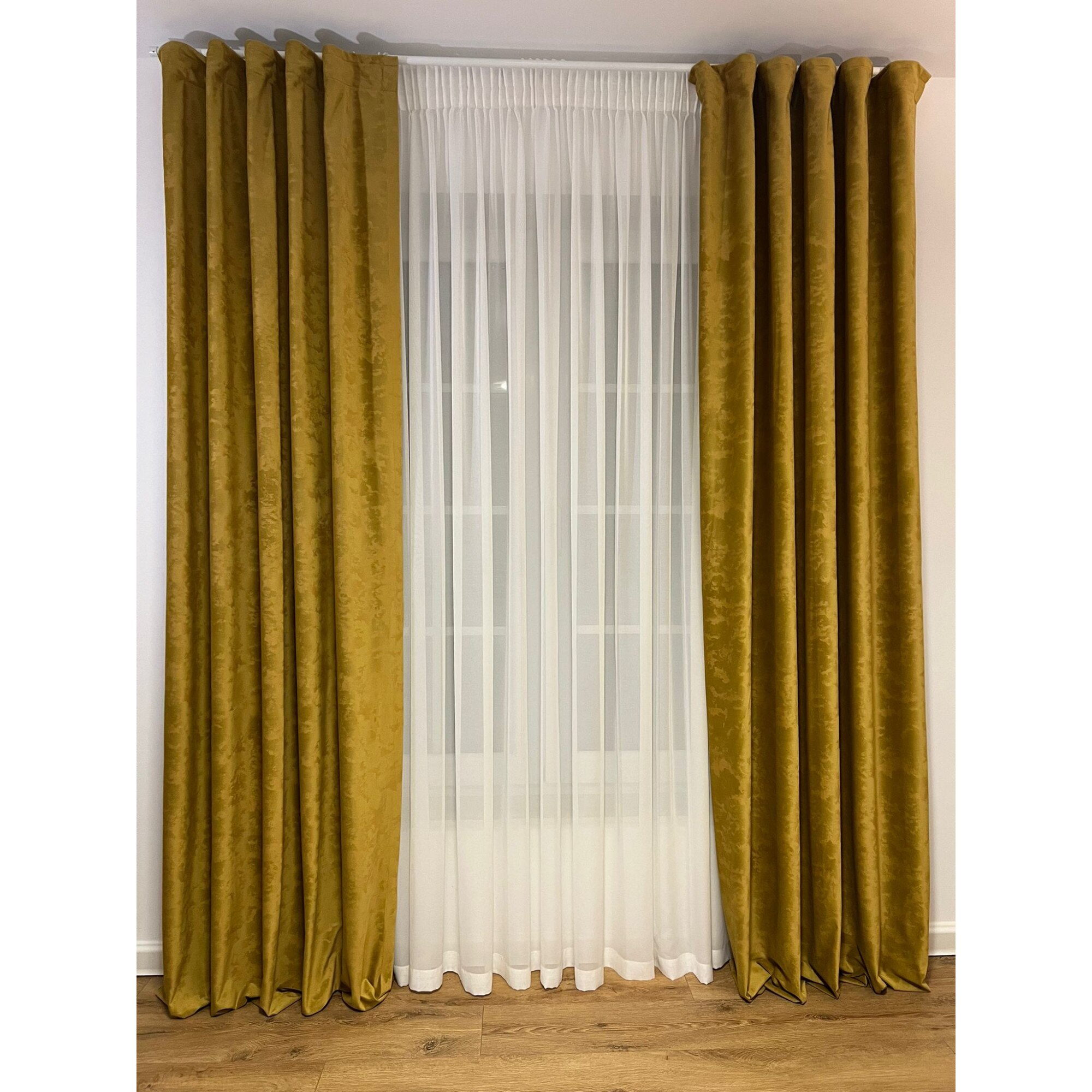 Set perdele din catifea, culoare mustar patinat, dimensiune 5 M x 245 h ...