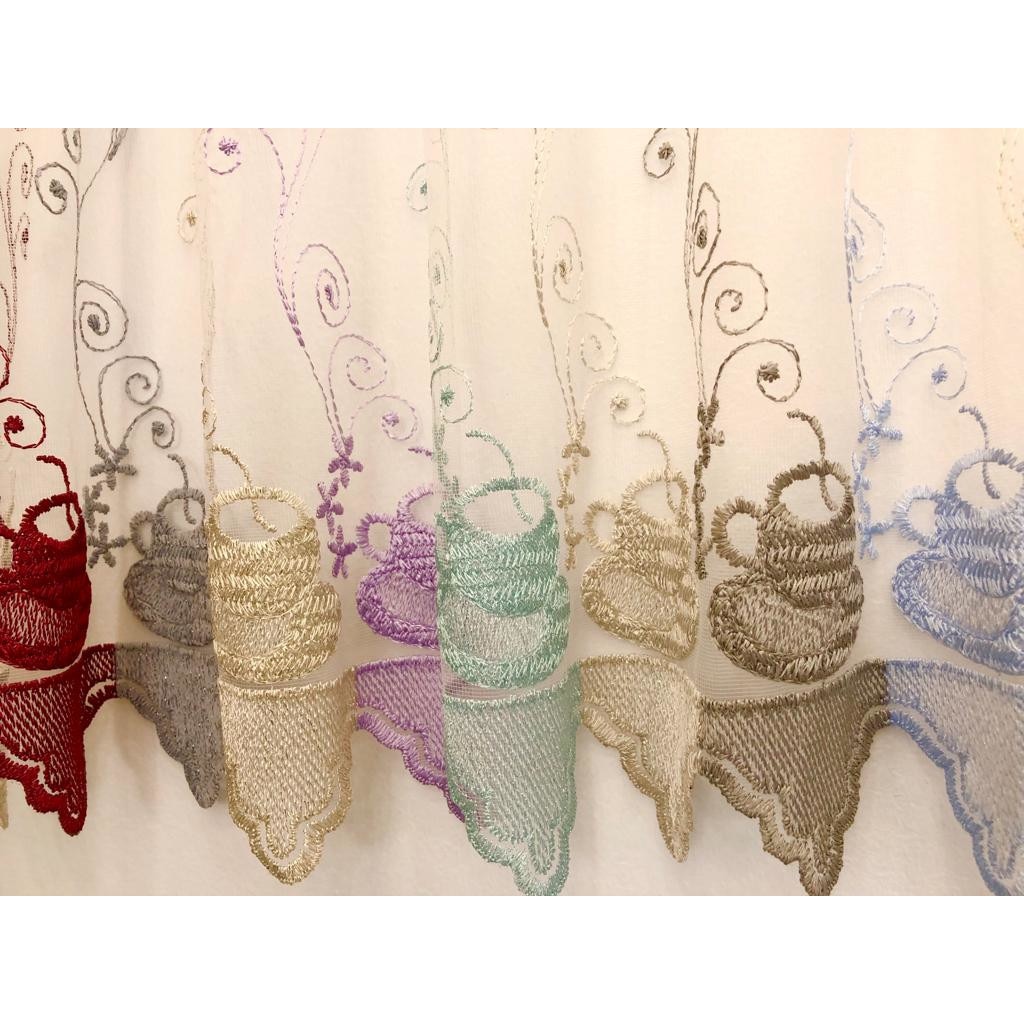 Perdea brodata, nesifonabila, scurta pentru bucatarie, 300x60cm, Hiko ...