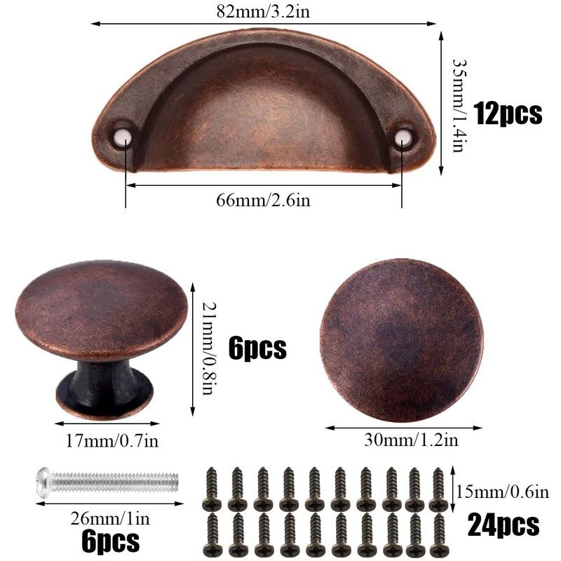 Set manere retro pentru sertar dulap, 12 + 6 buc, Fier, Culoare bronz ...