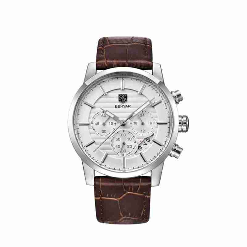 Ceas barbati, Benyar, Impermeabil, Piele, Alb/Maro - eMAG.ro