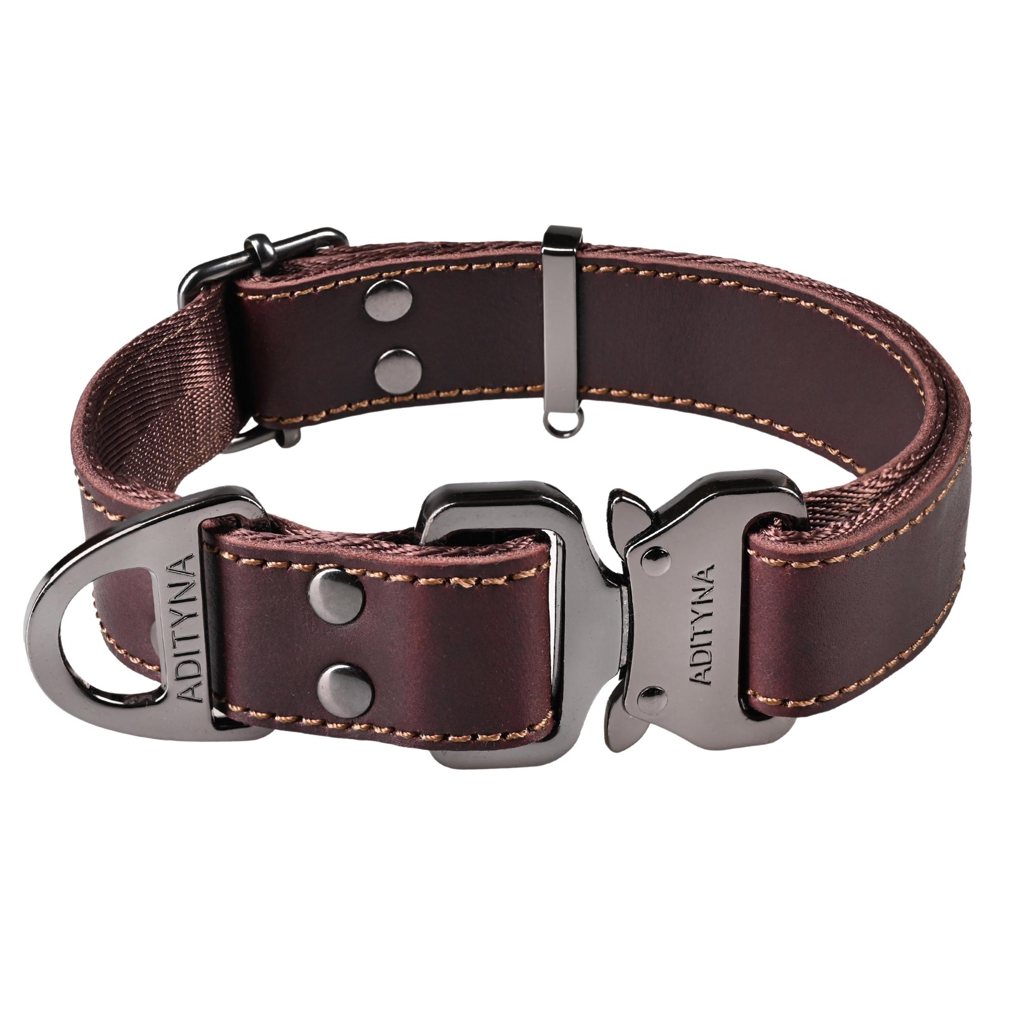 Zgarda din piele naturala pentru caini mari si foarte mari, inchidere ...