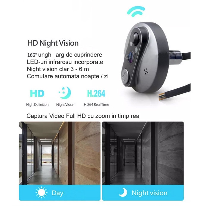 Vizor smart GPyeS JOY C, camera de supraveghere cu sonerie, Tuya, Ecran ...