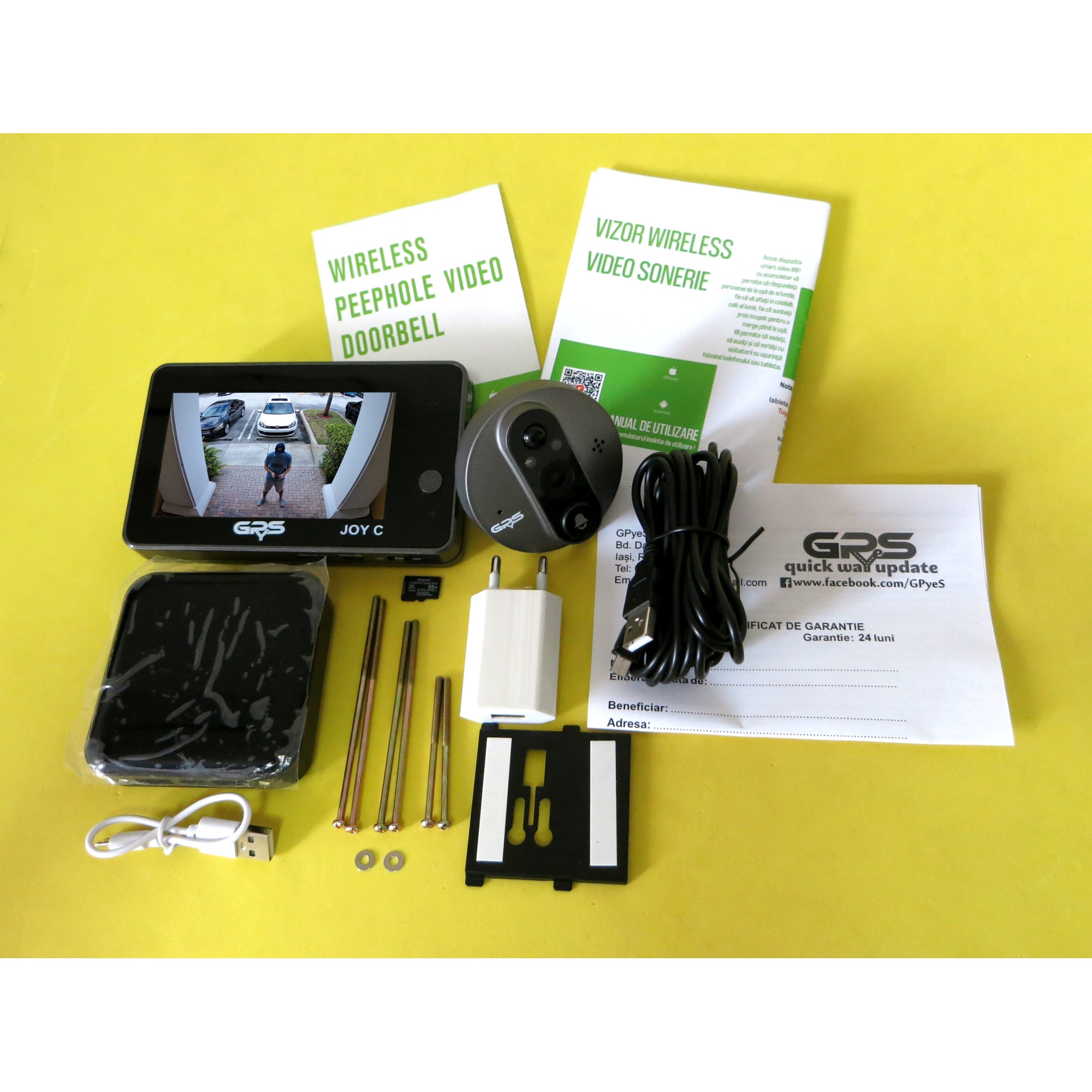 Vizor smart GPyeS JOY C, camera de supraveghere cu sonerie, Tuya, Ecran ...