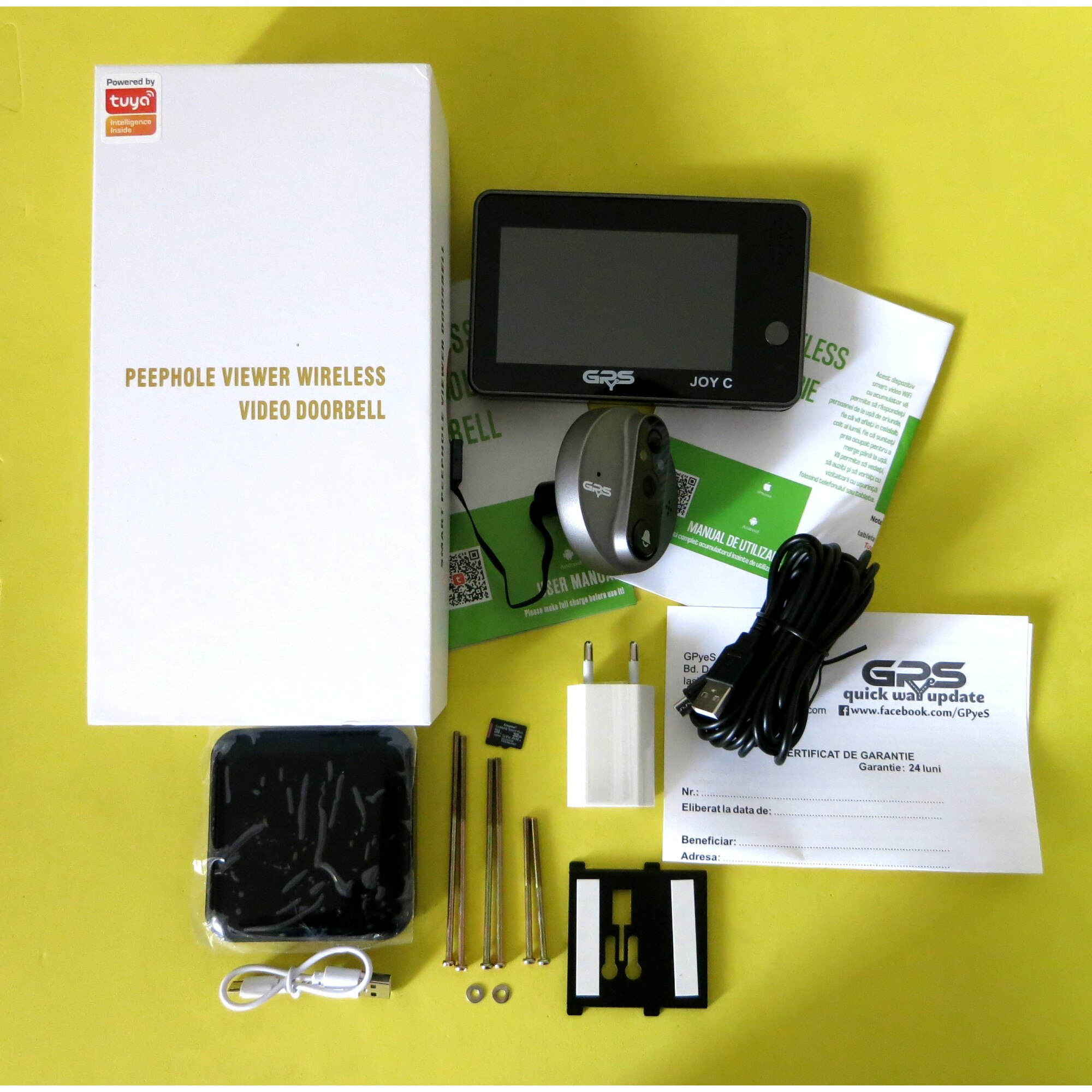 Vizor smart GPyeS JOY C, camera de supraveghere cu sonerie, Tuya, Ecran ...