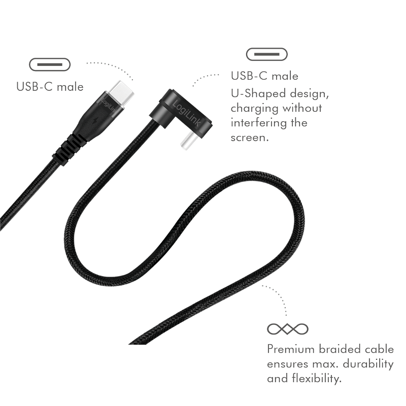 Logilink захранващ и дата кабел за смартфон Usb 2 0 Usb Type C T Usb Type C T 180 градуса