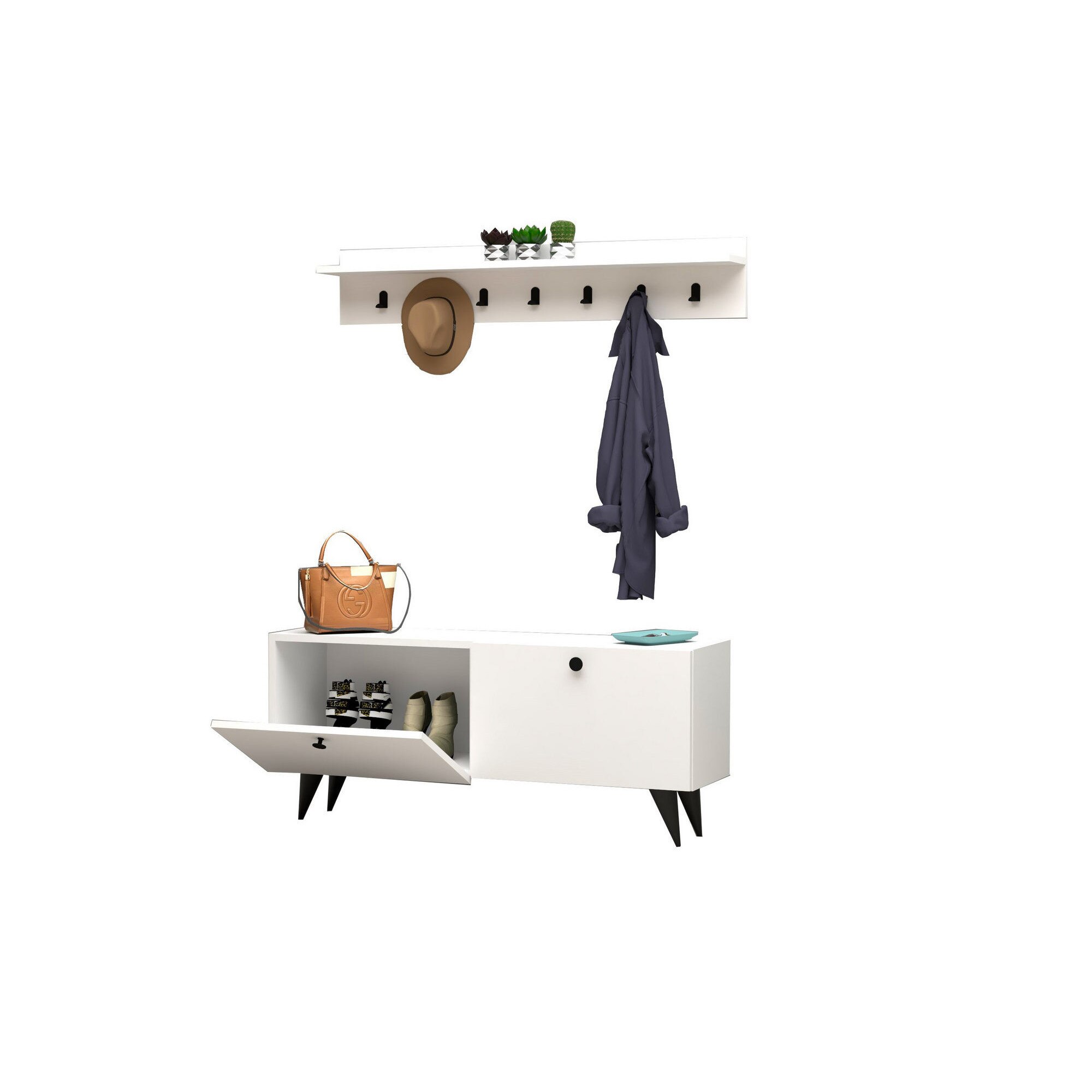 Cuier pentru Hol, Rupa, Alb, 113 x 48 x 35 cm - eMAG.ro