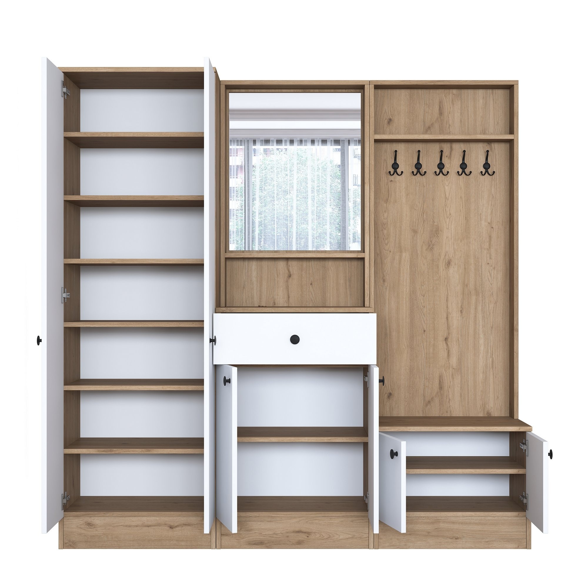 Cuier pentru Hol, P6 - M2 - 2257G, Natural, 179 x 182 x 35 cm - eMAG.ro