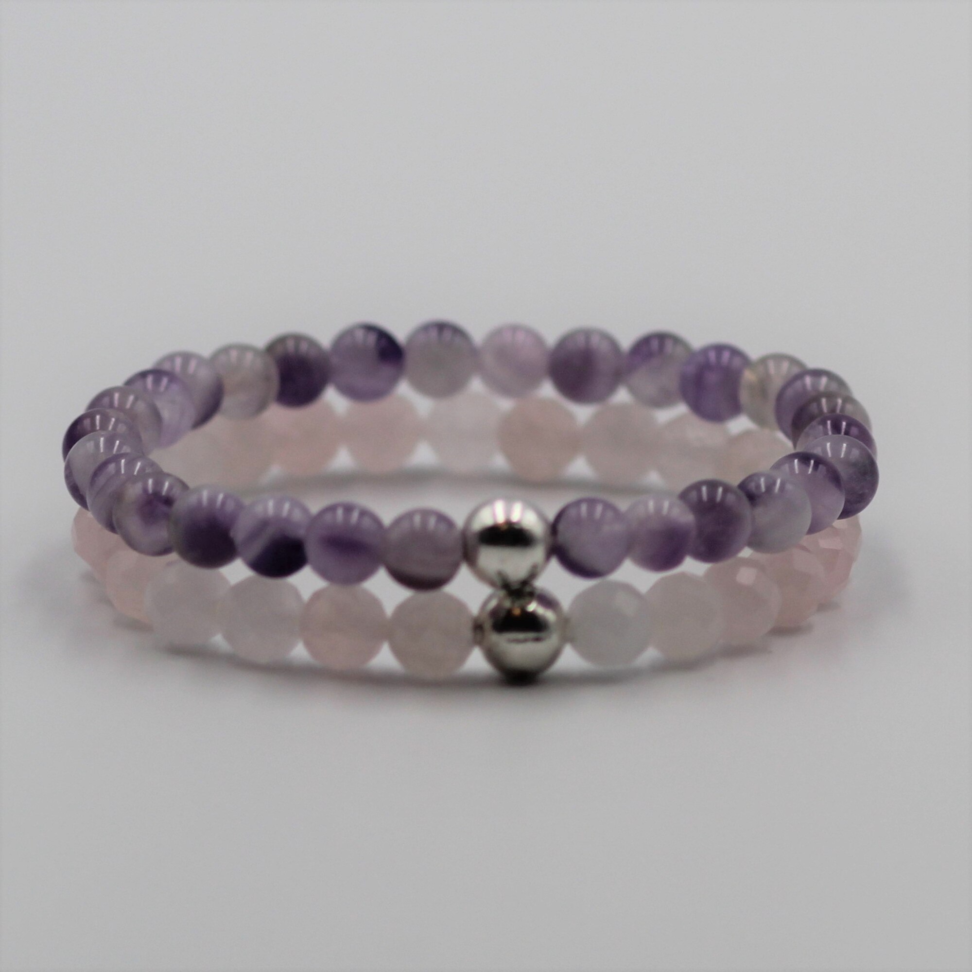 Set doua bratari, pietre semipretioase cuart roz mat, ametist, 18 cm ...