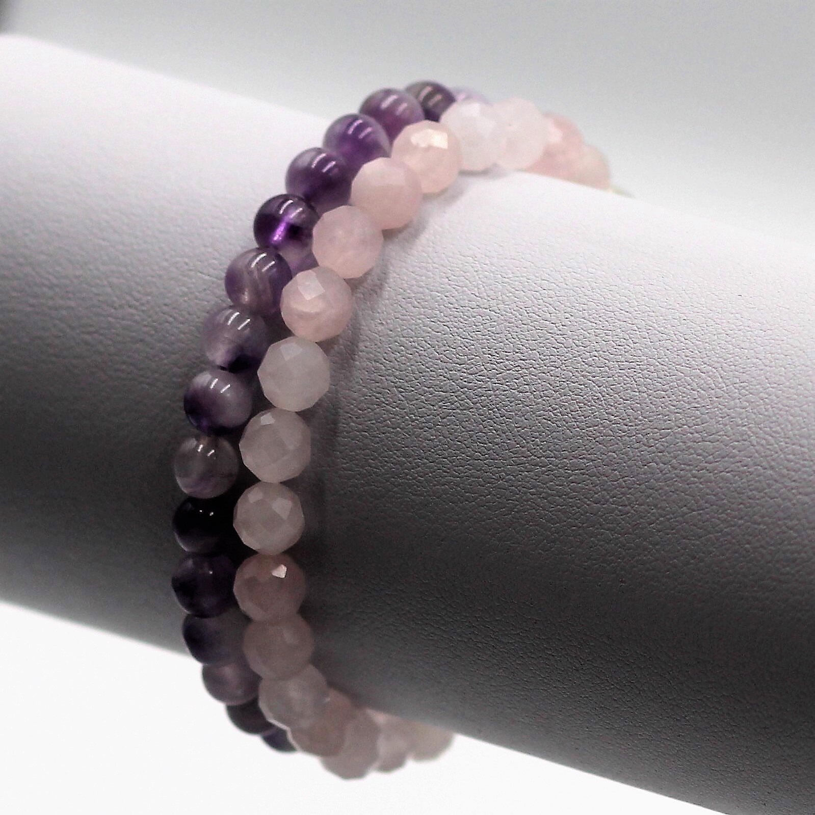 Set doua bratari, pietre semipretioase cuart roz mat, ametist, 18 cm ...