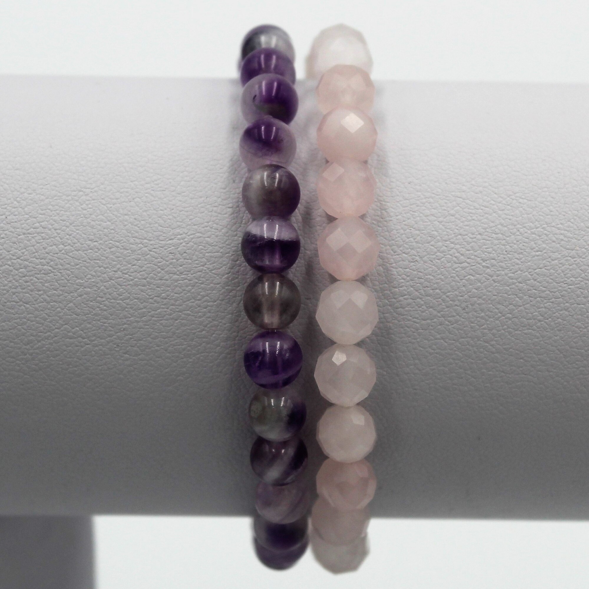 Set doua bratari, pietre semipretioase cuart roz mat, ametist, 18 cm ...