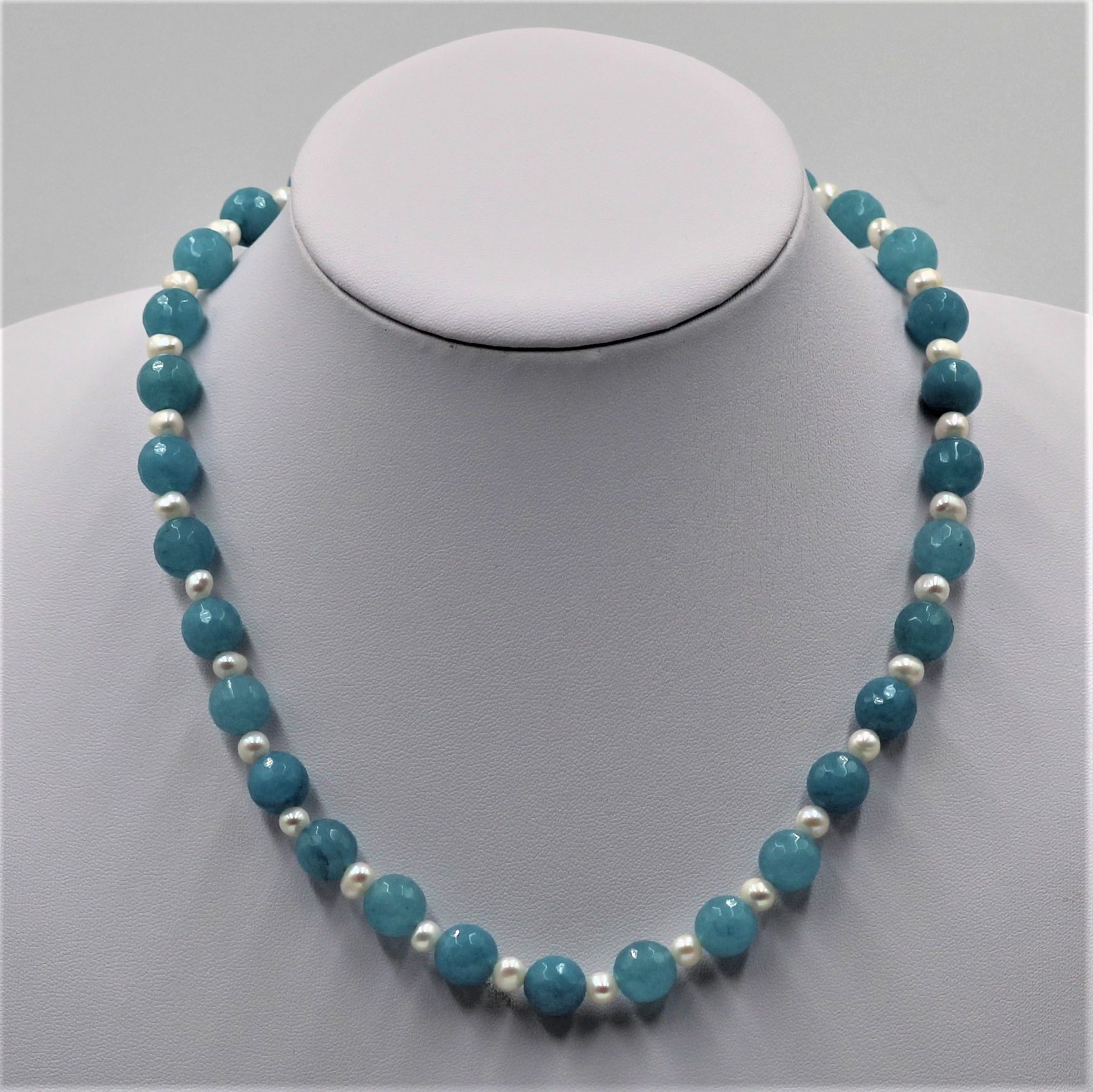 Colier din perle naturale, pietre semipretioase calcedonie turcoaz ...