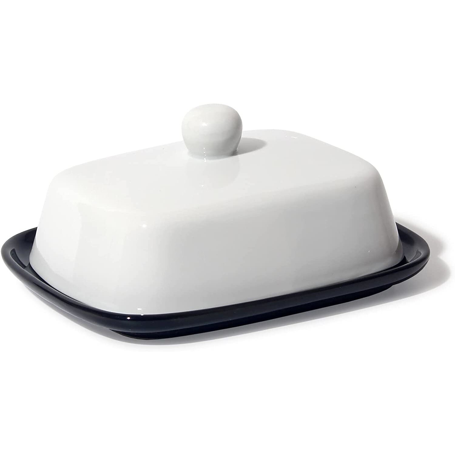 Untiera cu capac din portelan, 16.5 x 13.3 x 8 cm, Negru/Alb - eMAG.ro