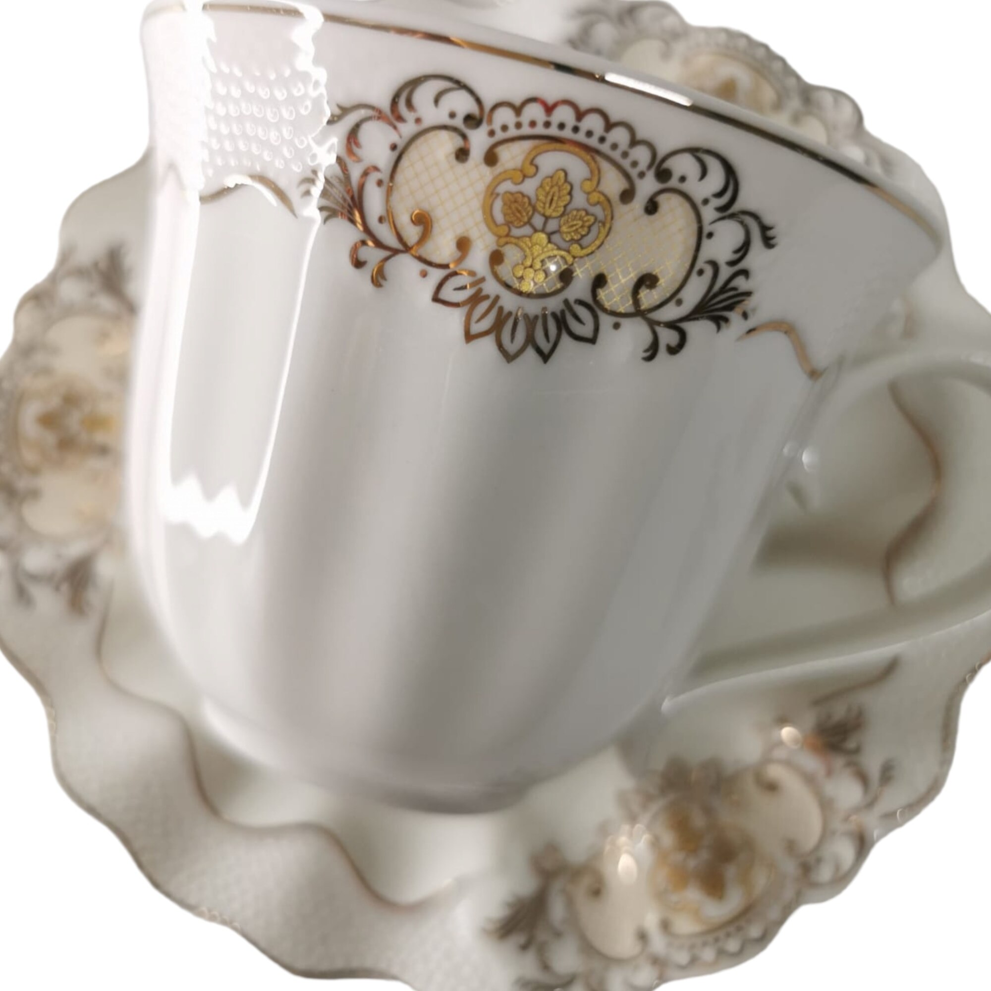 Set 6 cesti cu 6 farfurioare portelan, 180 ml, Malooki Luxury ...