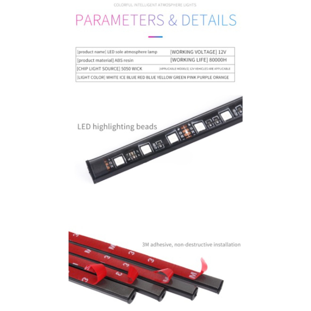 Kit Lumini Auto 72 Leduri cu telecomanda si control vocal AZeira, 4 X ...