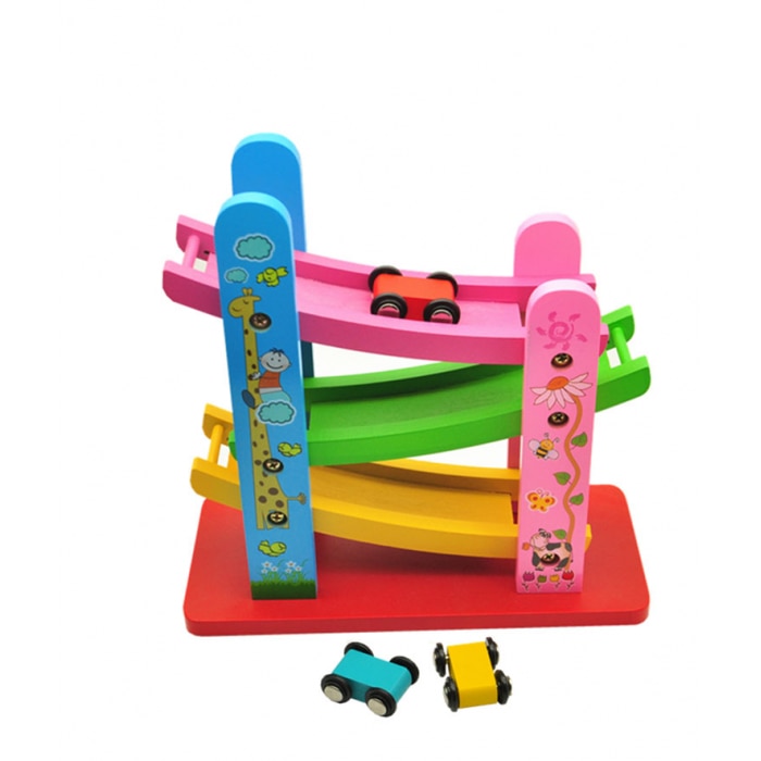 Pista de Raliu Zig-Zag din Lemn: Setul Perfect cu 3 Masini - eMAG.ro