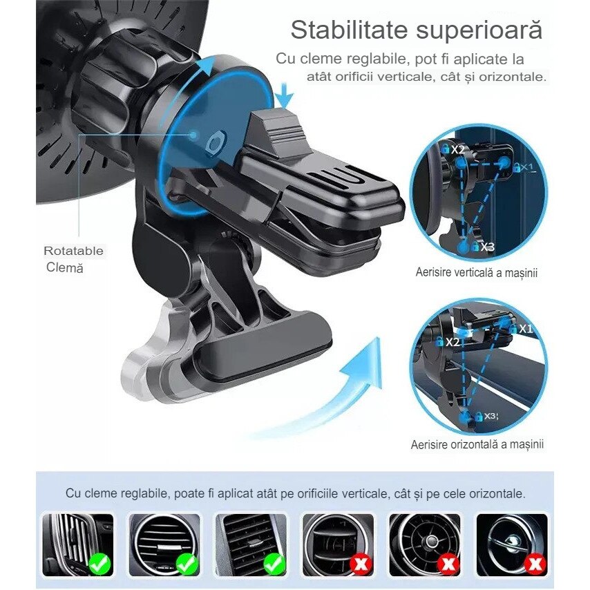 Incarcator Auto Wireless, compatibil Magsafe, Fast Charge 15W, rotire ...