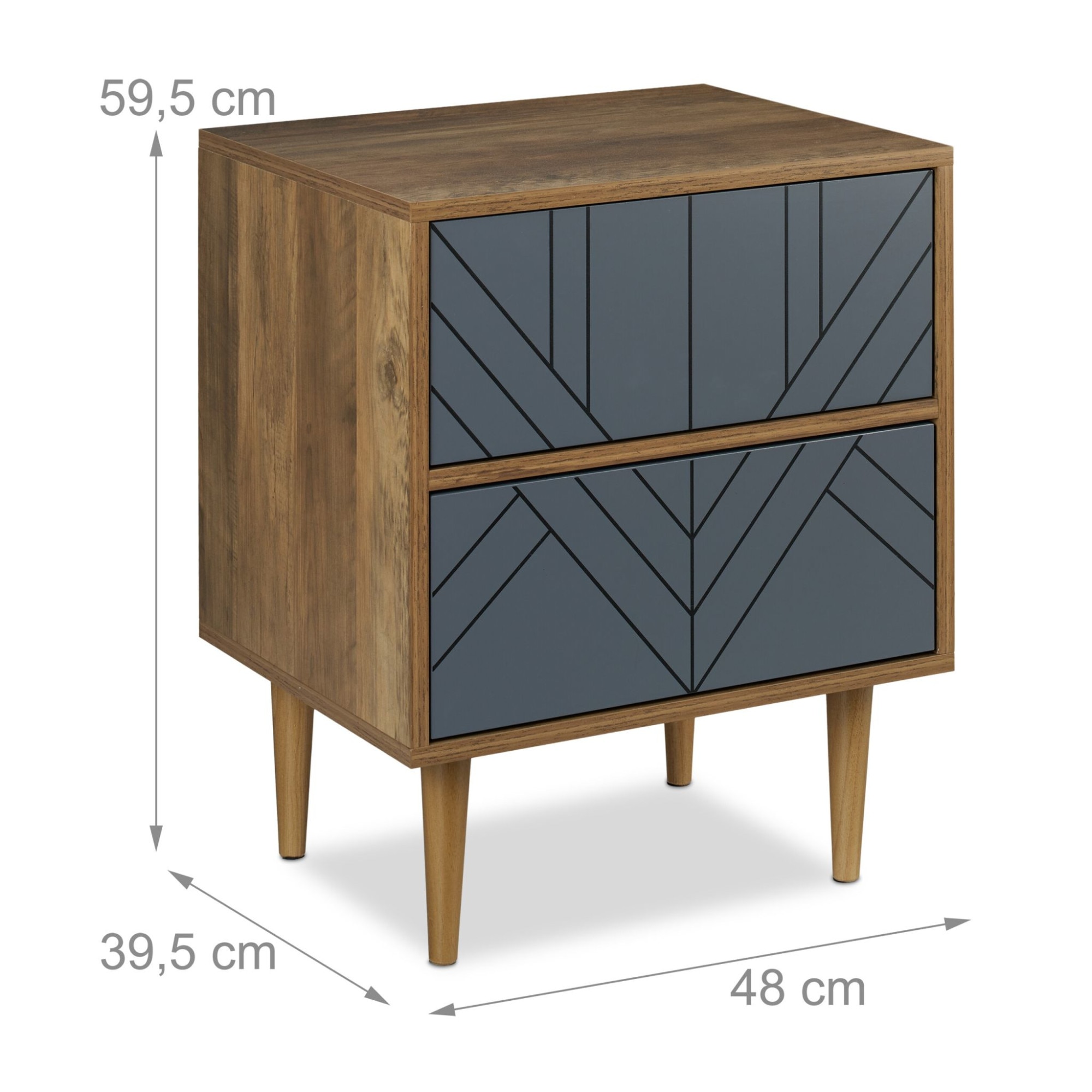 Noptiera cu 2 sertare, design modern, MDF/lemn, maro/gri, 59,5 x 48 x ...