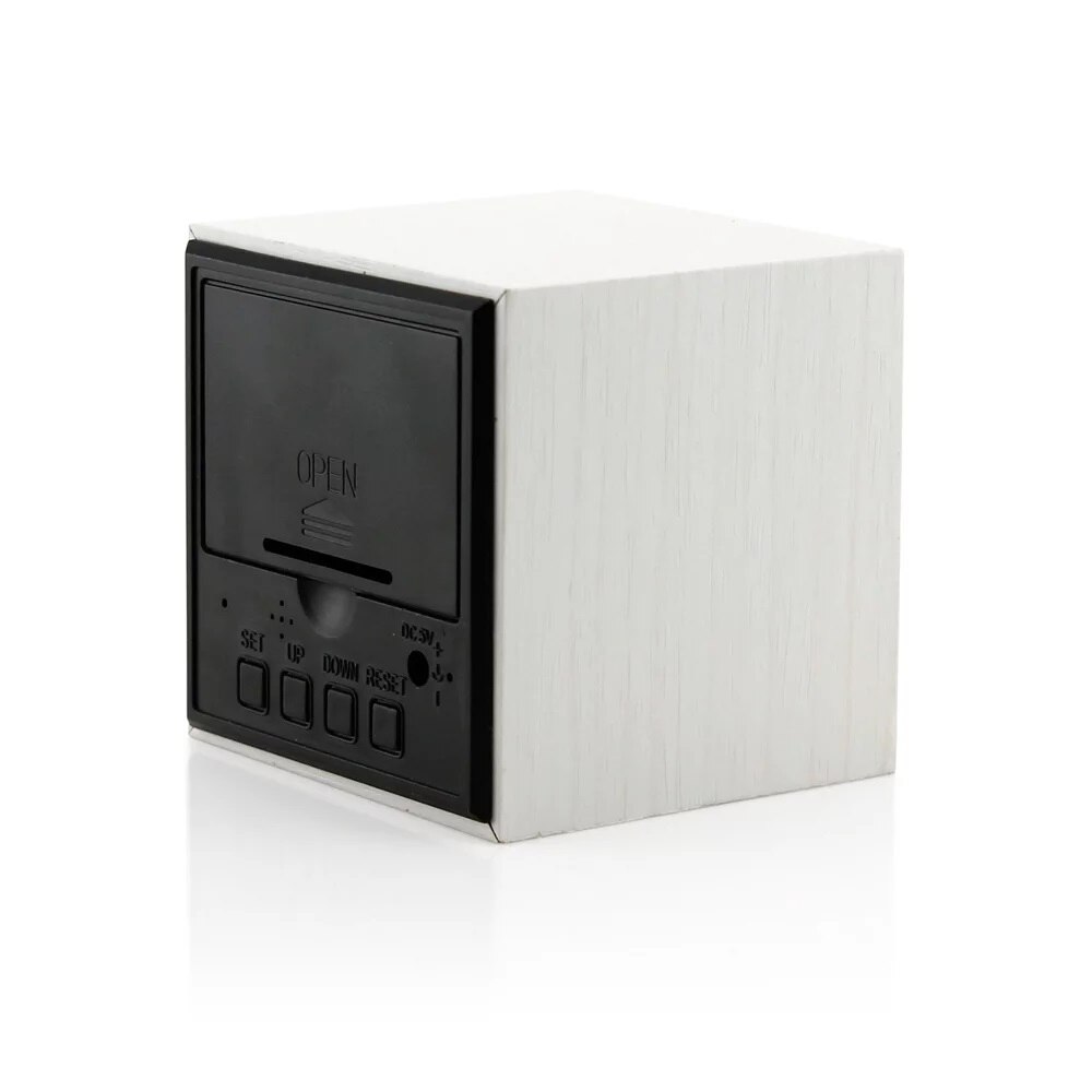 Mini Ceas Digital de Birou Aspect Lemn Data Ora si Temperatura LED rosu ...