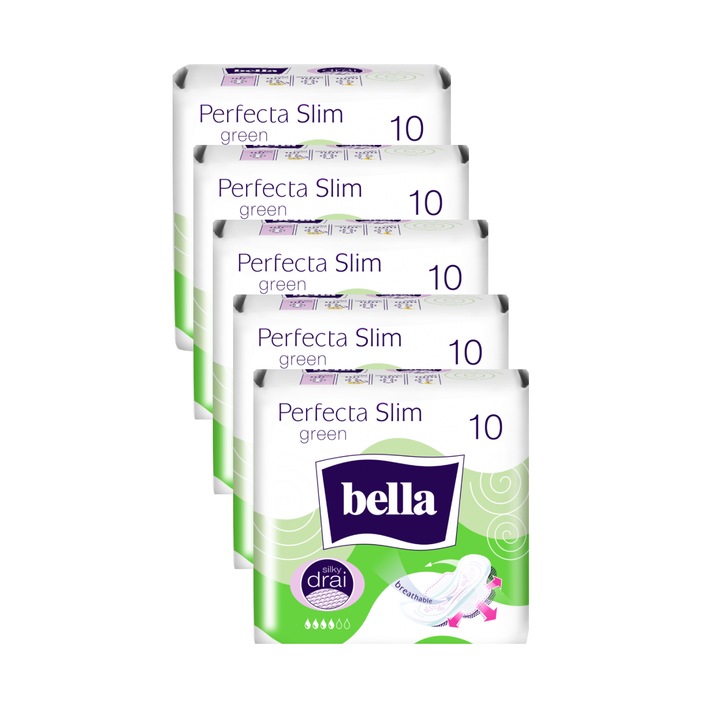 Set 5 x Absorbante Bella Perfecta Slim Green Silky Dry, 10 buc - eMAG.ro