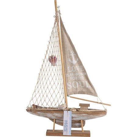 Decoratiune Barca, JK, Lemn, 32 x 51 cm, Alb\Maro - eMAG.ro
