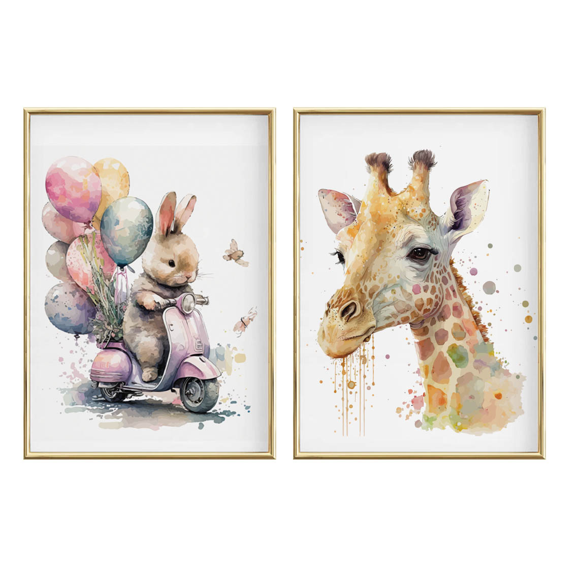 Set 2 Tablouri poster camera copii, desen iepuras pe scoter cu baloane ...