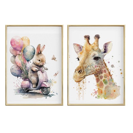 Set 2 Tablouri poster camera copii, desen iepuras pe scoter cu baloane ...